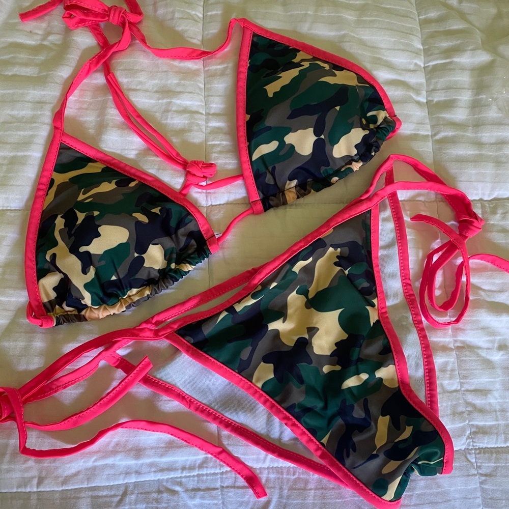 Hot!!! Neon Pink & Camouflage String Bikini - Gem